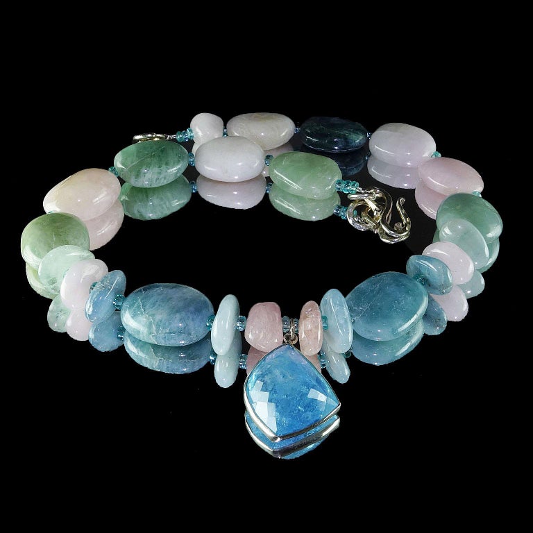 AJD Aquamarine Pendant Set in Silver on Beryl Necklace March Birthstone ...
