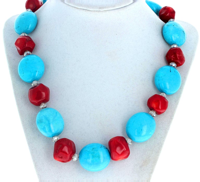 AJD Beautiful Blue Turquoise and Polished Red Coral 20