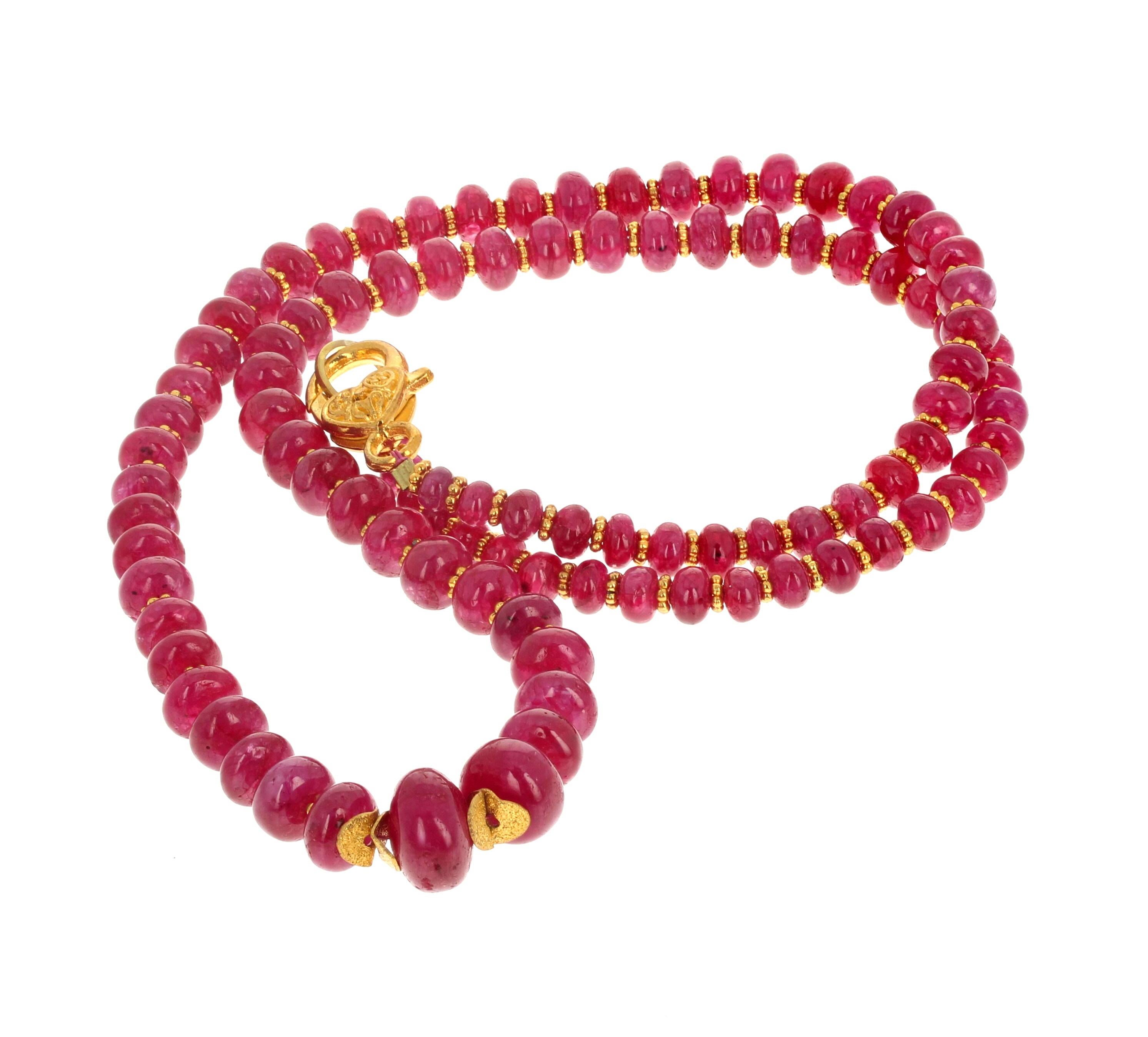 AJD Amazingly Beautiful Long Red Real Ruby Rondels Necklace For Sale at ...