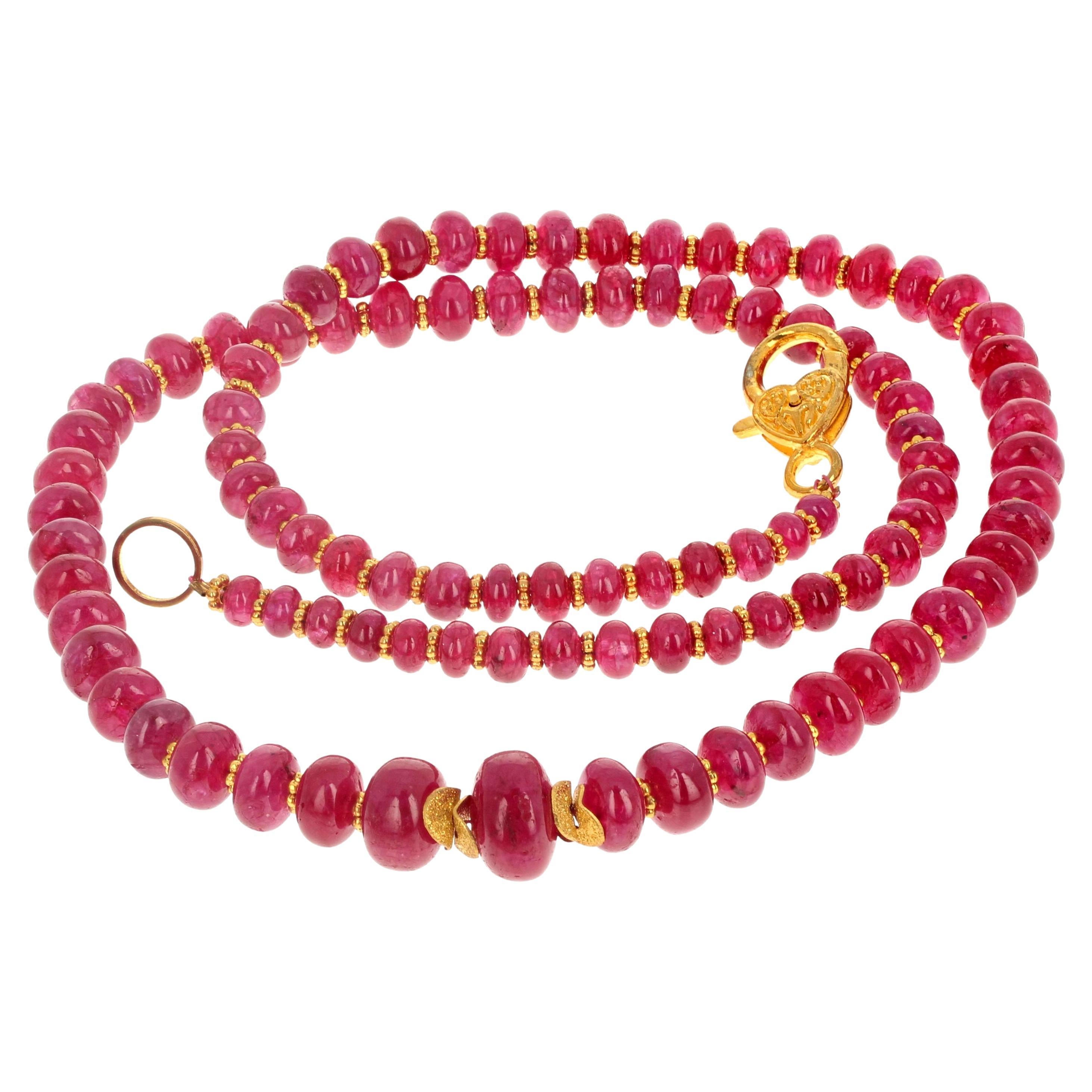 AJD Amazingly Beautiful Long Red Real Ruby Rondels Necklace For Sale at ...