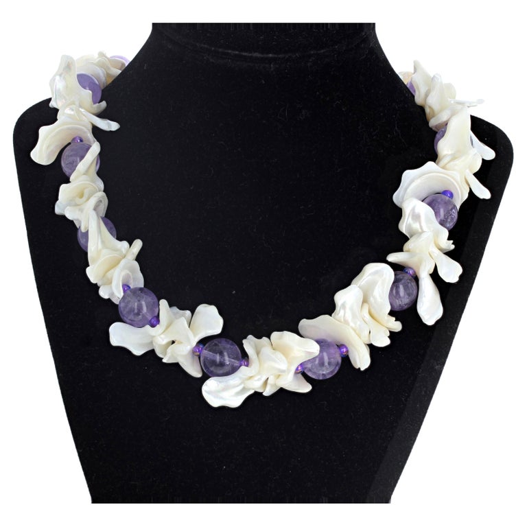 AJD Beautiful Natural Amethysts and Real Pearl Shell Necklace For Sale ...