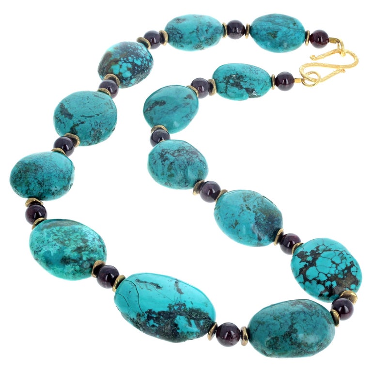 AJD Beautiful Natural Turquoise and Real Garnets Necklace For Sale at ...