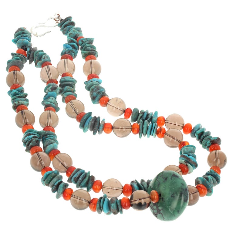 AJD Beautiful Natural Turquoise, Smoky Quartz and Carnelian 17 Necklace ...