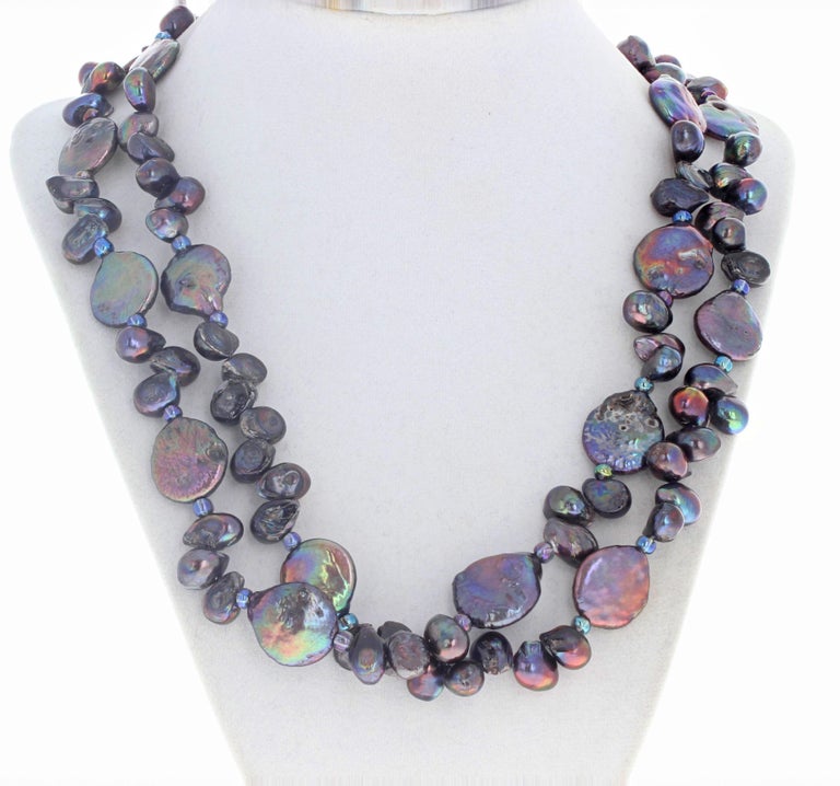 AJD Double Strand Bright Glowing Natural Cultured Peacock Pearls ...