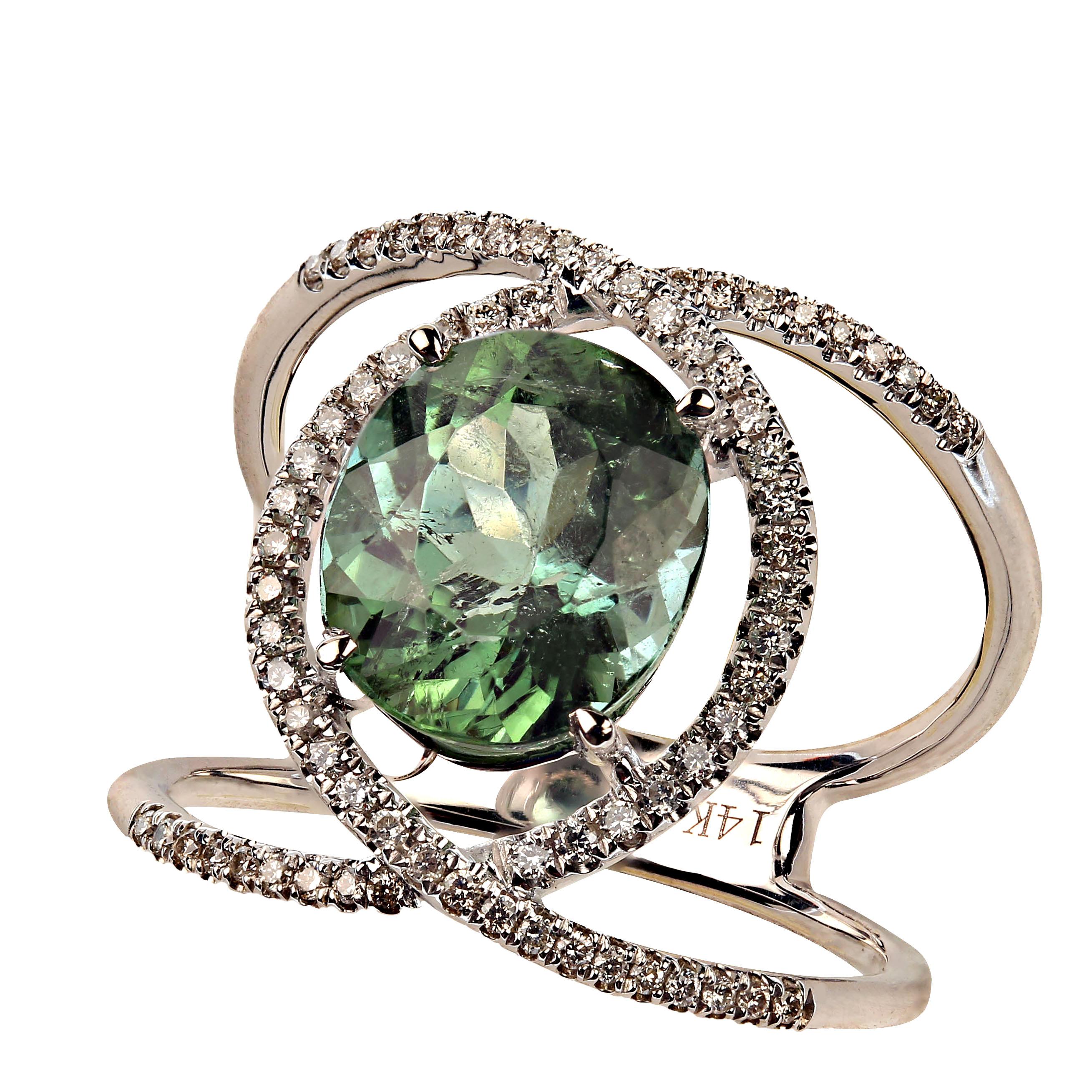 AJD Elegant modern diamond ring setting for oval green tourmaliine For ...