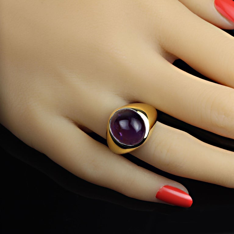 AJD Elegant Oval Amethyst Cabochon Bezel Set in Gold Rhodium Ring For ...