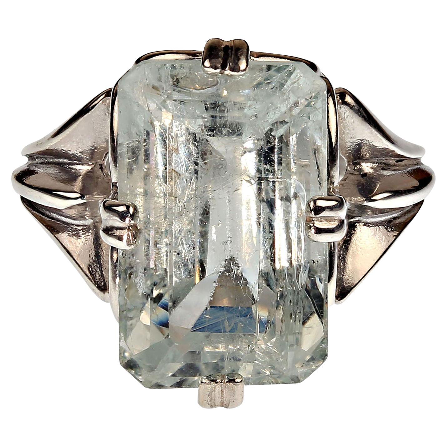 Aquamarine Silver Ring Light Blue Beryl Cabochon Unisex For Sale at 1stDibs