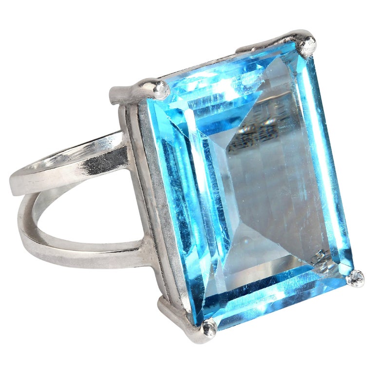 AJD Exciting 16 Carat Emerald Cut Sky Blue Topaz and Sterling Silver ...