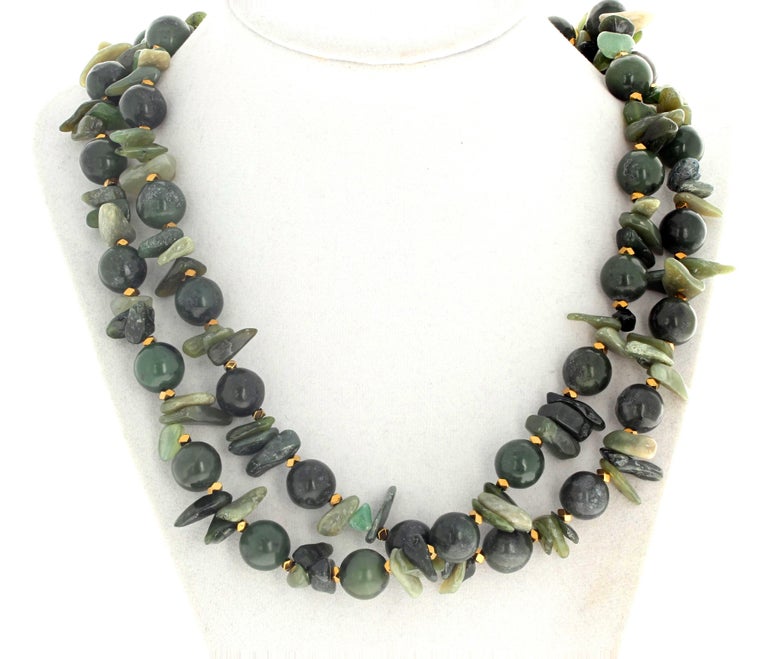 AJD Extremely Elegant Double Strand of Natural Jade and Jade Chips Necklace For Sale at 1stDibs