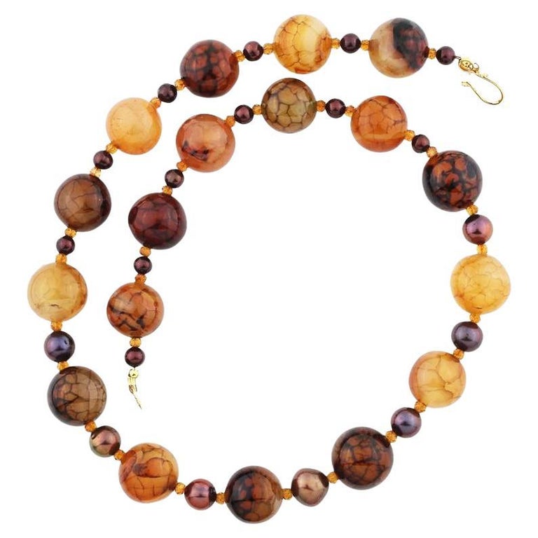 AJD Bright Glowing Rare African Spider Web Jasper and Pearls and ...