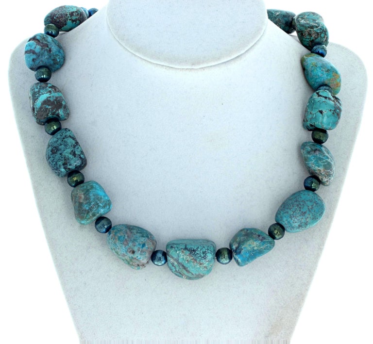 AJD Glorious Chunky Polished Natural Real Turquoise Necklace For Sale ...