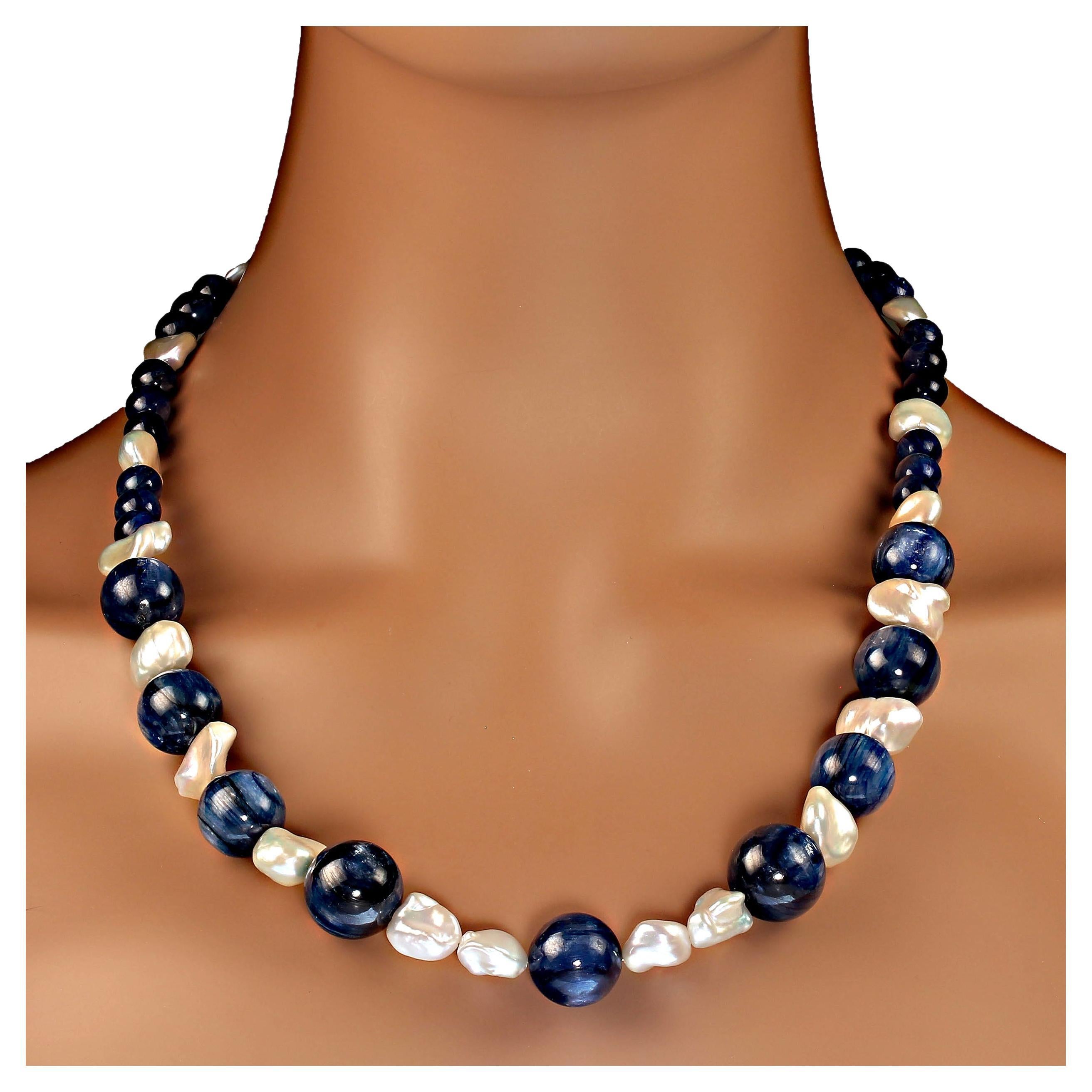AJD Glowing Kyanite and White Iridescent Pearl 23 Inch necklace Perfect ...