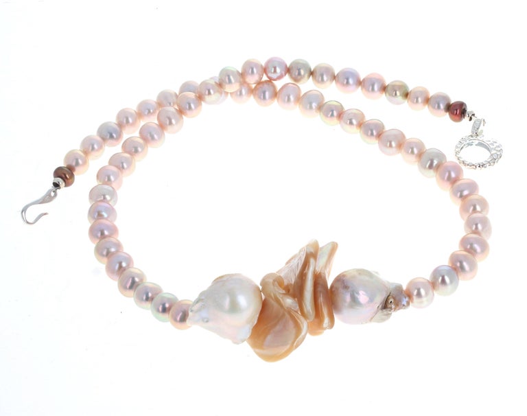 AJD Glowing Pinky Cultured Pearls and Goldy Pearl Shells Necklace For ...