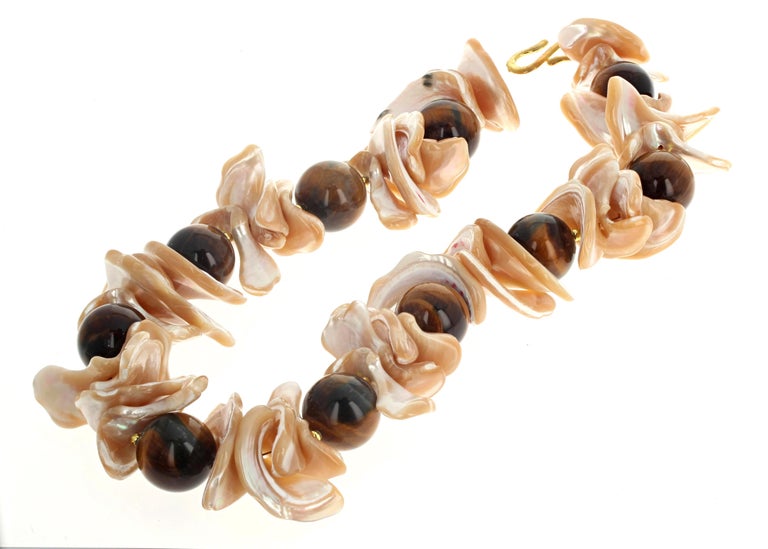 AJD Gorgeous Real Pearl Shells and Natural Tiger Eye Long Necklace For ...