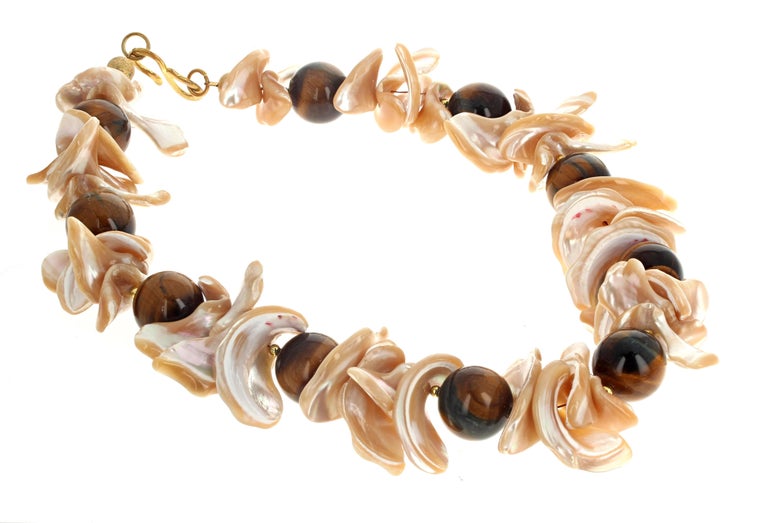 AJD Gorgeous Real Pearl Shells and Natural Tiger Eye Long Necklace For ...