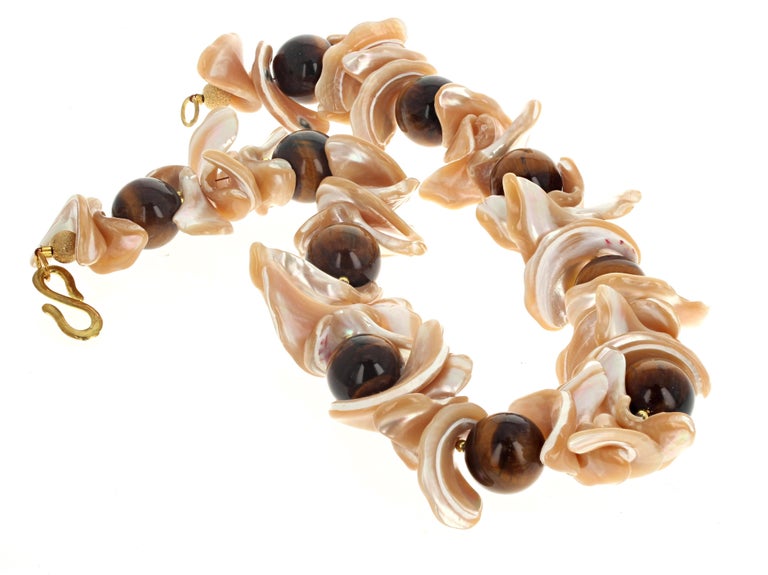 AJD Gorgeous Real Pearl Shells and Natural Tiger Eye Long Necklace For ...