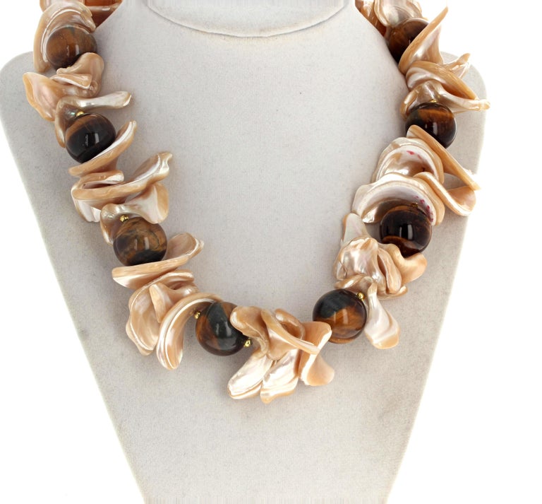 AJD Gorgeous Real Pearl Shells and Natural Tiger Eye Long Necklace For ...