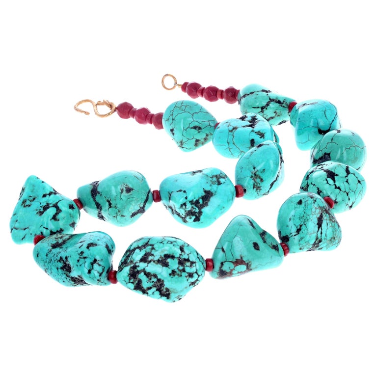 AJD Beautiful Polished Chunky Dramatic Real Turquoise and Red Coral ...