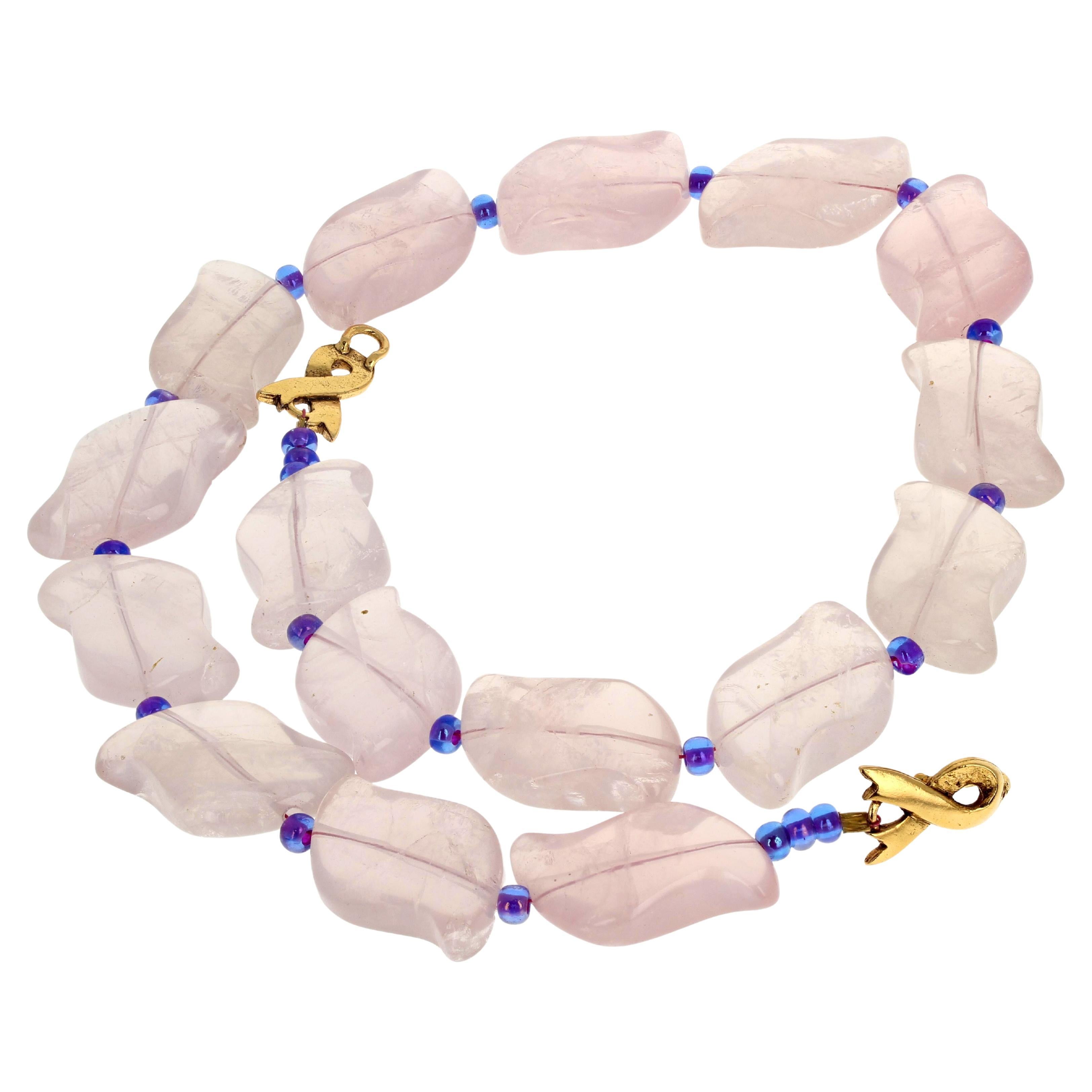 AJD Highly Polished Elegant Leafy Gem Cut Natural Rose Quartz Necklace ...