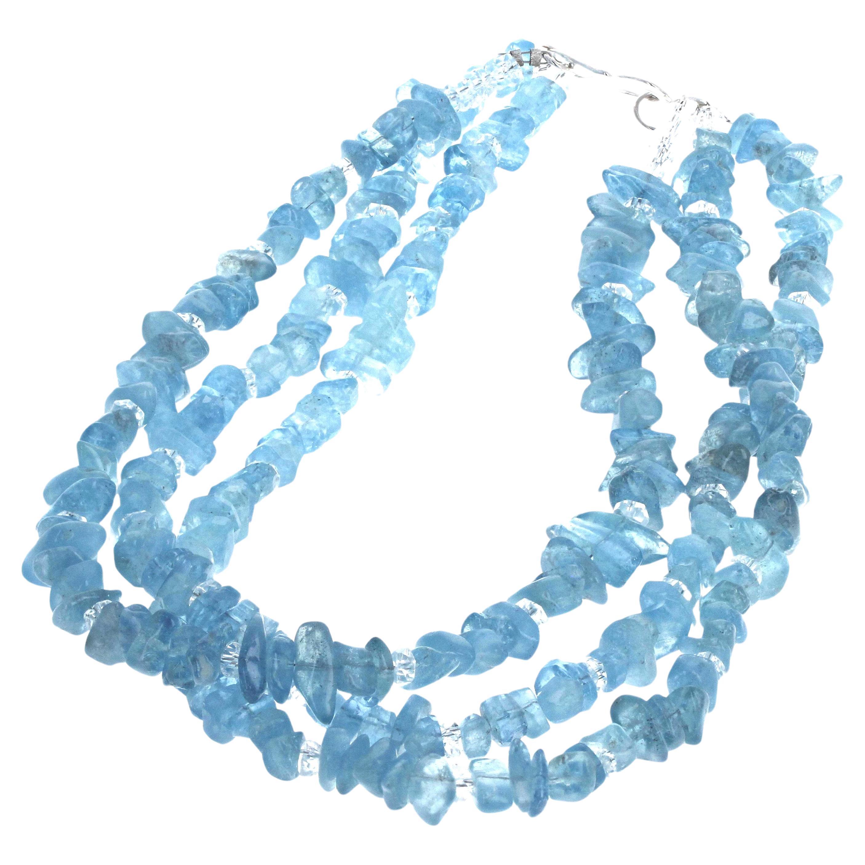 AJD Intensely Blue Aquamarine 3 Strand 15 1/2" Necklace For Sale at 1stDibs