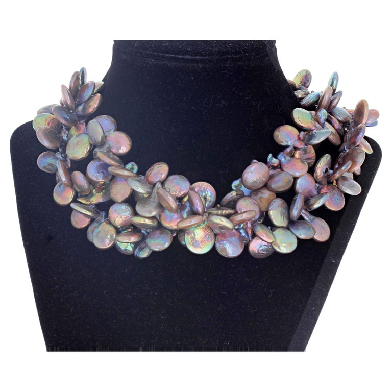 AJD Magnificent Double Strand of Multicolour Cultured Pearls 16 1/2" Necklace For Sale at 1stDibs