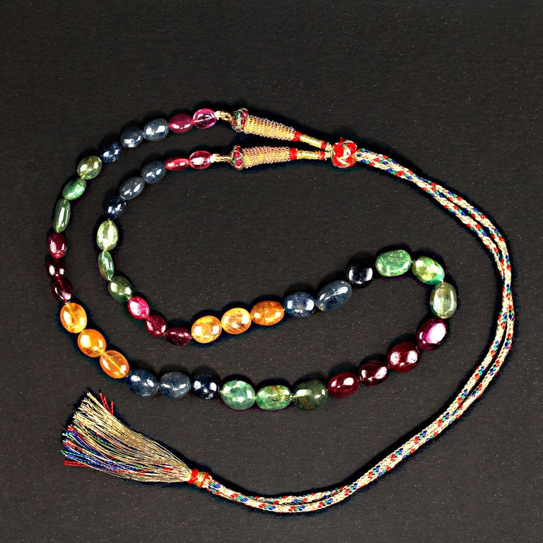 Ajd Multi Color Beaded Sapphire Necklace For Sale at 1stDibs