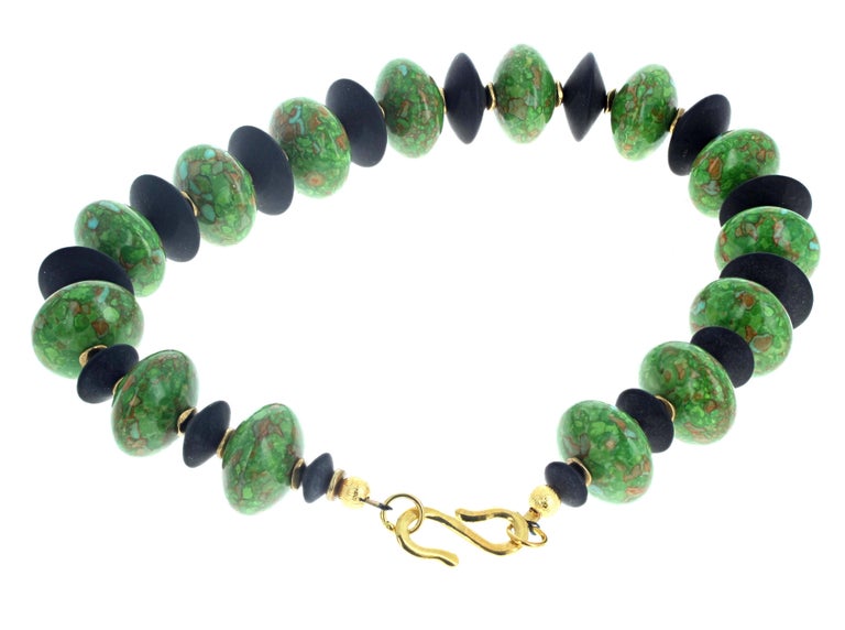 AJD Rare Natural Green Turquoise and Black Onyx 16" Necklace For Sale ...