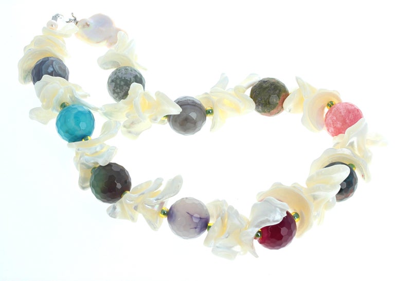 AJD Real Large Natural Gemstones and Pearl Shell Necklace For Sale at ...