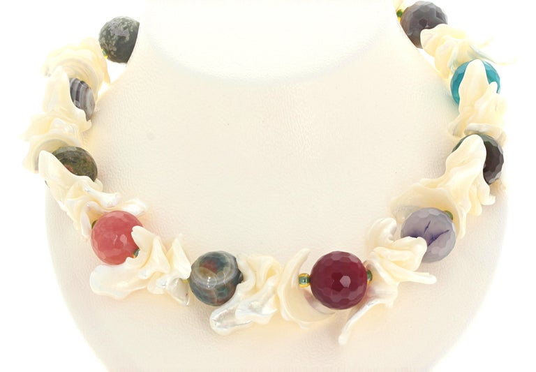 AJD Real Large Beautiful Natural Gemstones and Pearl Shell Necklace For ...