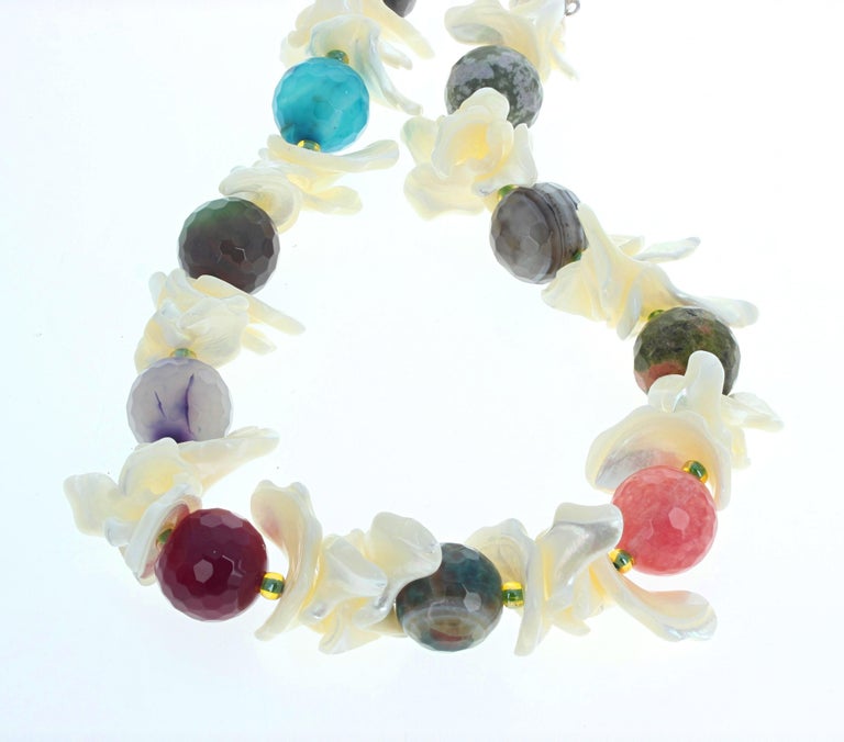 AJD Real Large Natural Gemstones and Pearl Shell Necklace For Sale at ...