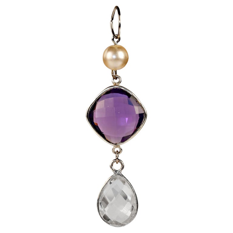AJD Swinging Amethyst and Pearl Drop Pendant Gift Idea! For Sale at 1stDibs