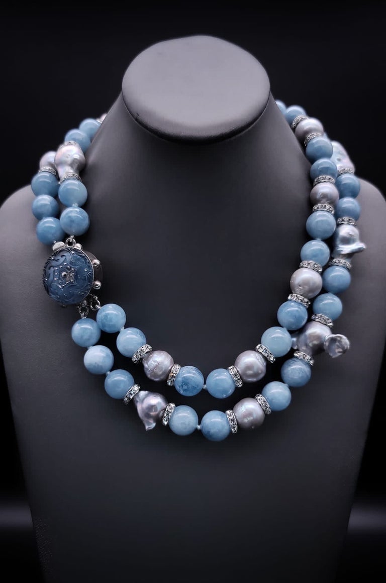 A.Jeschel Aquamarine and lustrous Pearl necklace. For Sale at 1stDibs