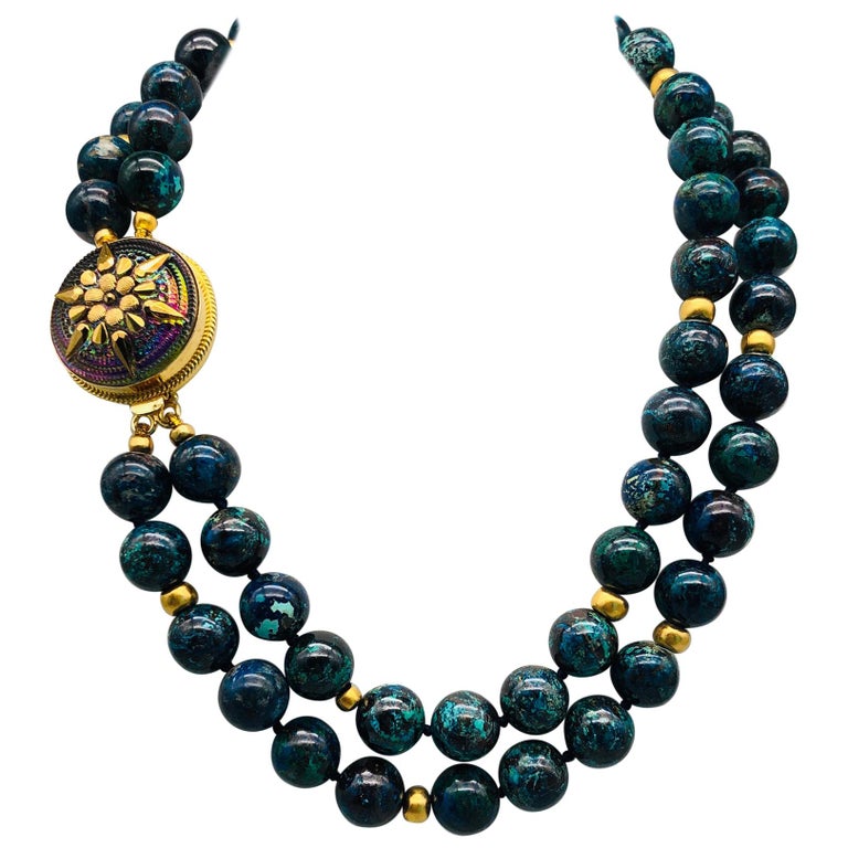 A.Jeschel Chysocolla double strand Princess length Necklace. For Sale ...