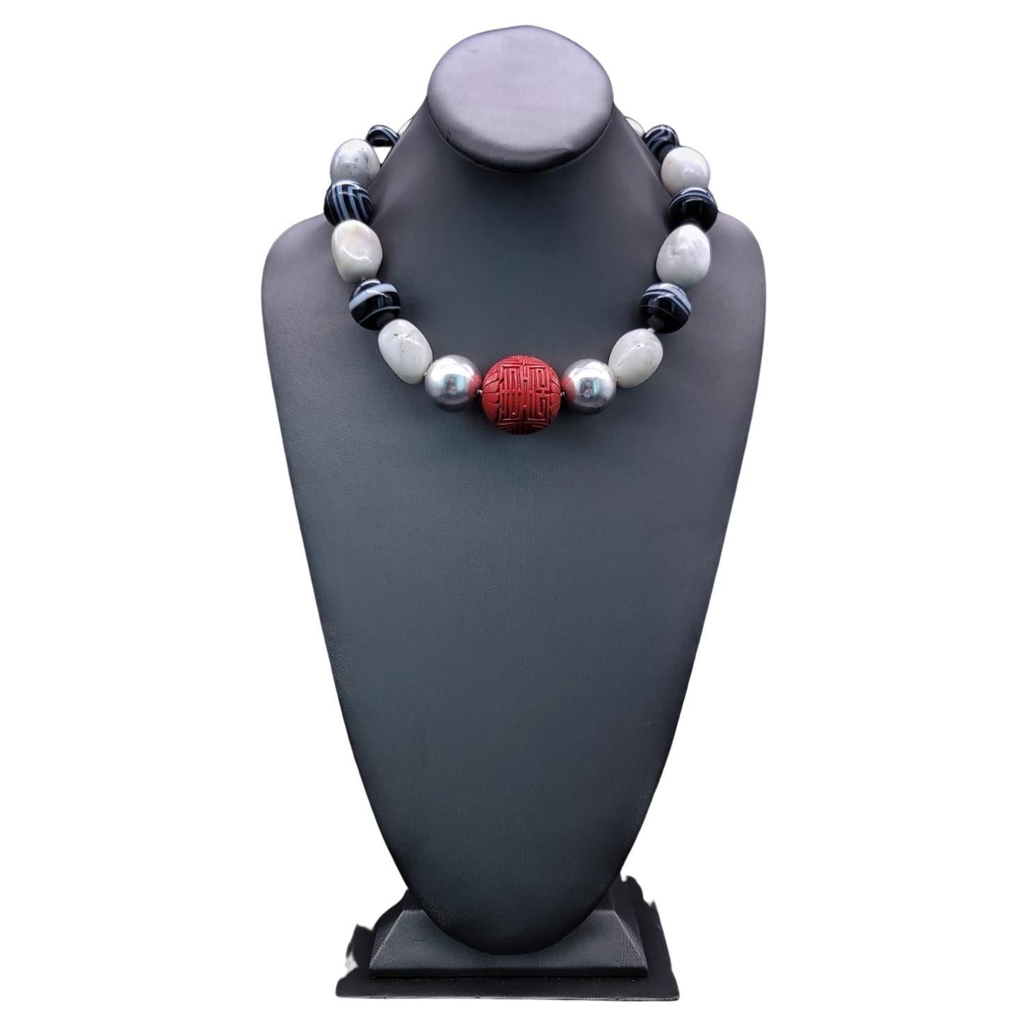 A.Jeschel Dramatic and Bold Agate and Sardonyx bead necklace. For Sale ...