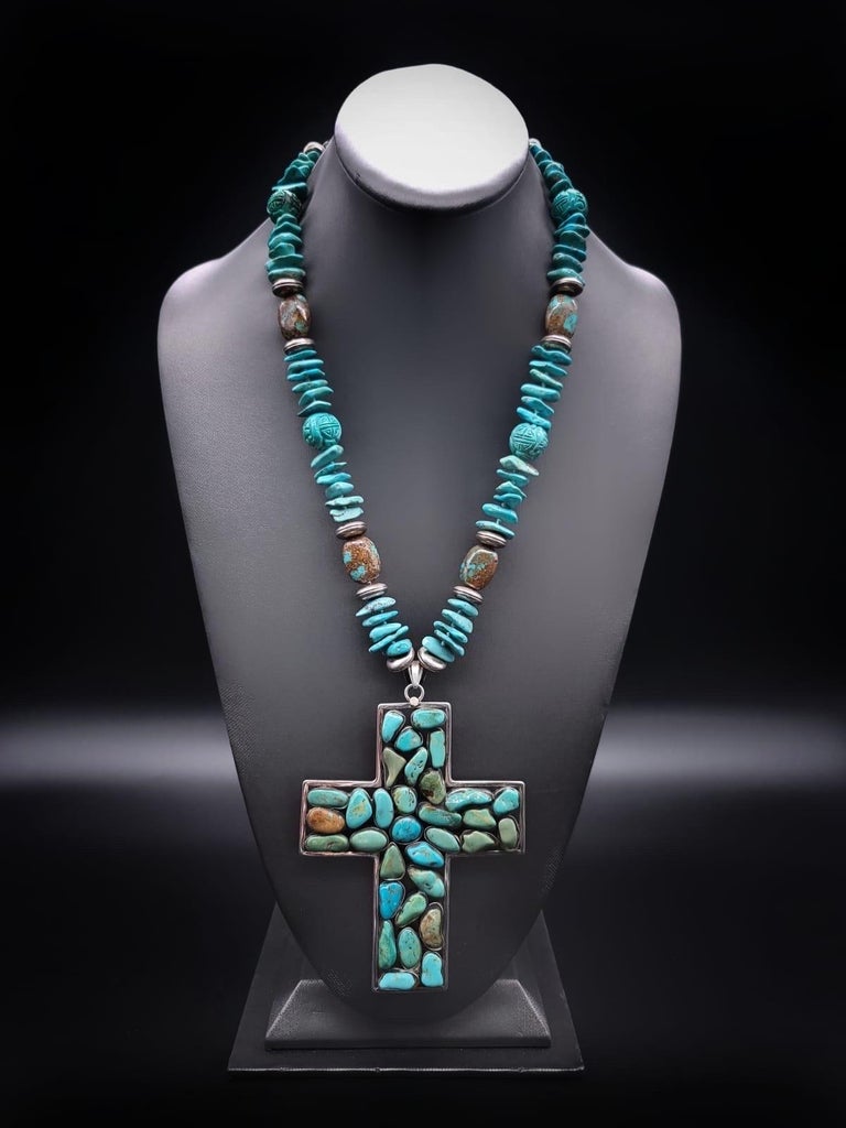 A.Jeschel Exquisite long Turquoise Cross pendant necklace For Sale at ...
