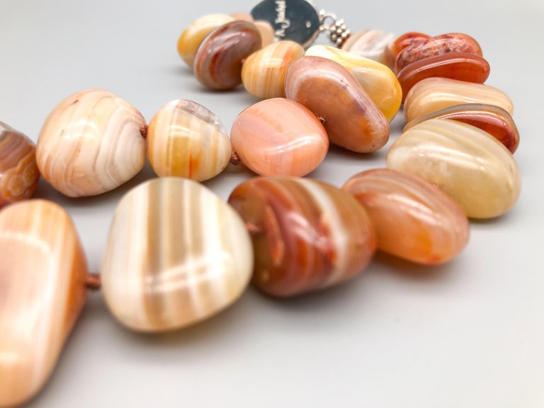 A.Jeschel Honey-colored striped Brazilian Agate pendant necklace. For ...