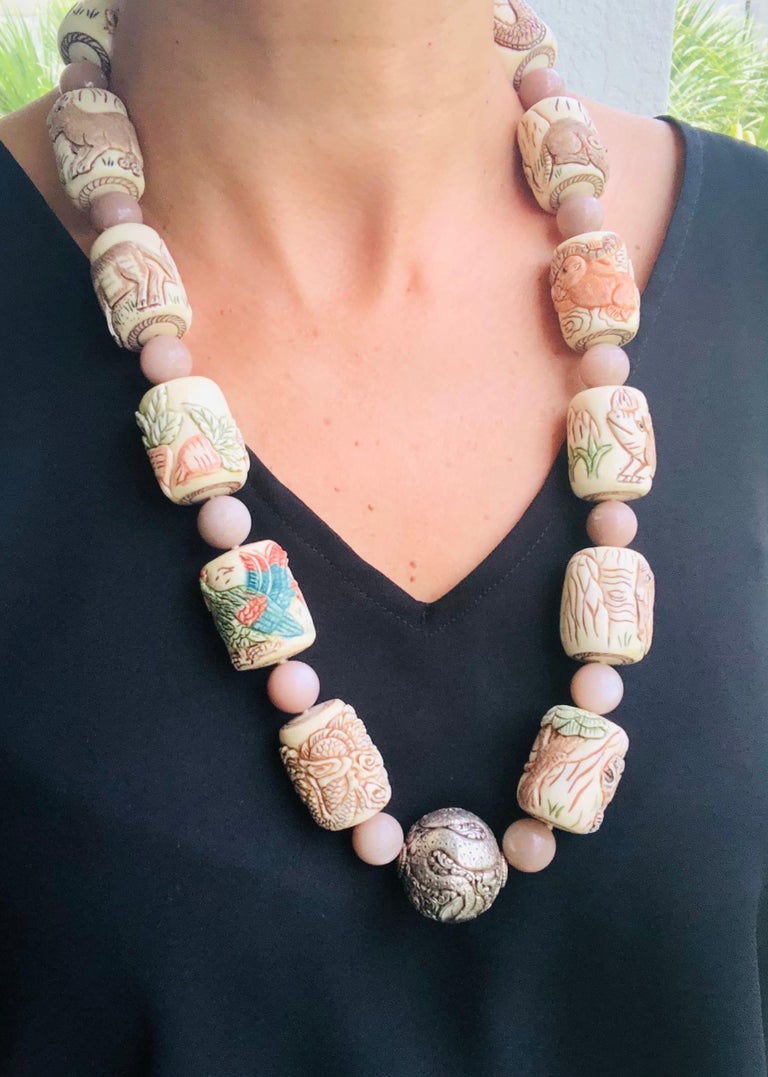 A.Jeschel Moonstone necklace with Chinese Zodiac symbols For Sale at ...