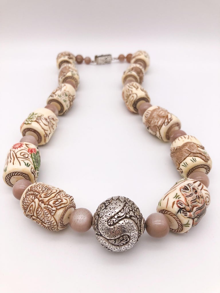 A.Jeschel Moonstone necklace with Chinese Zodiac symbols For Sale at ...