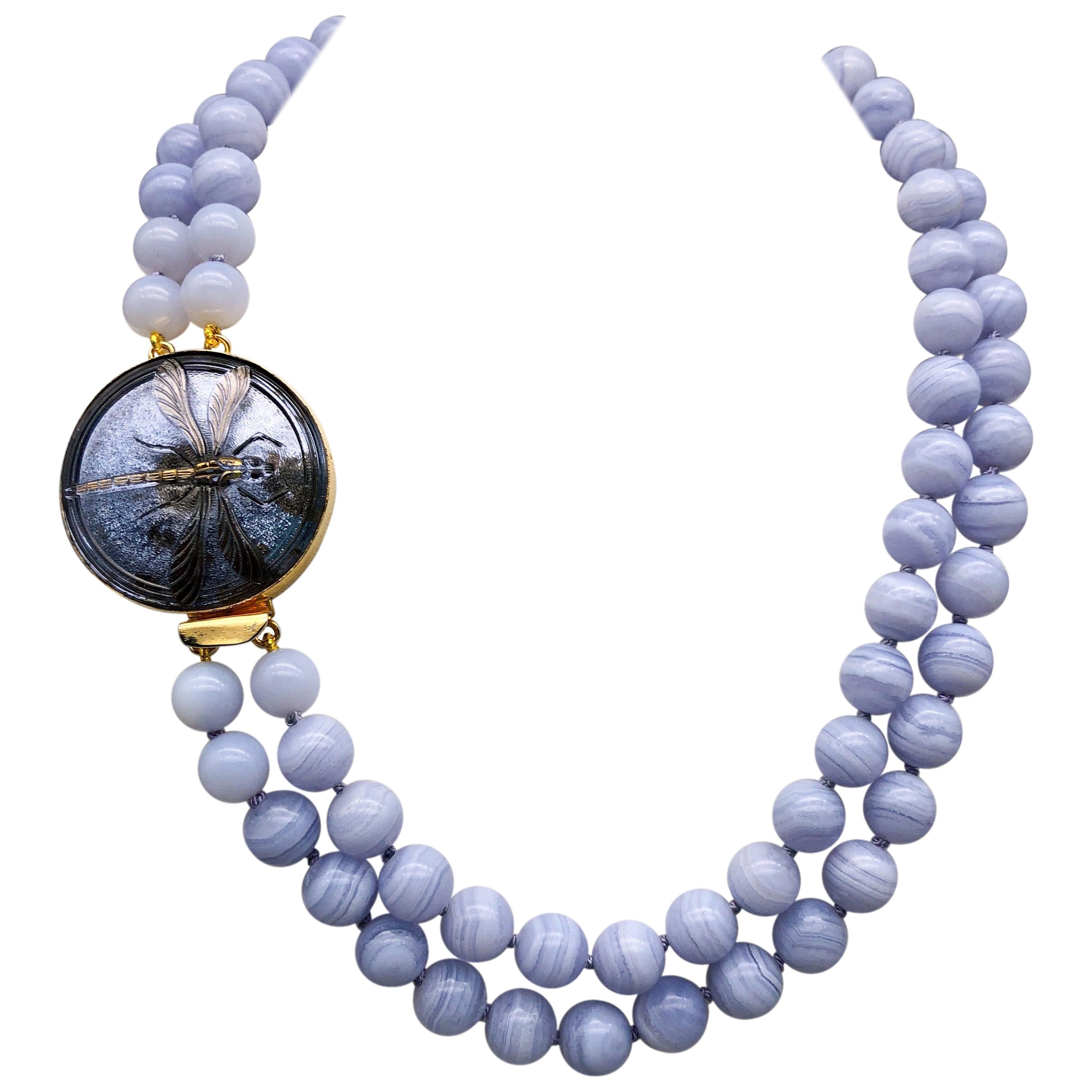 Blue Lace Agate Necklace with Chrysoprase and Amethyst For Sale at 1stDibs