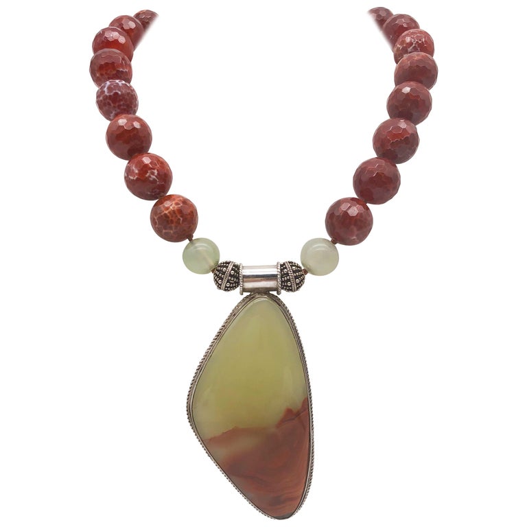 A.Jeschel Show-stopping pale green onyx shaded to deep rust necklace ...