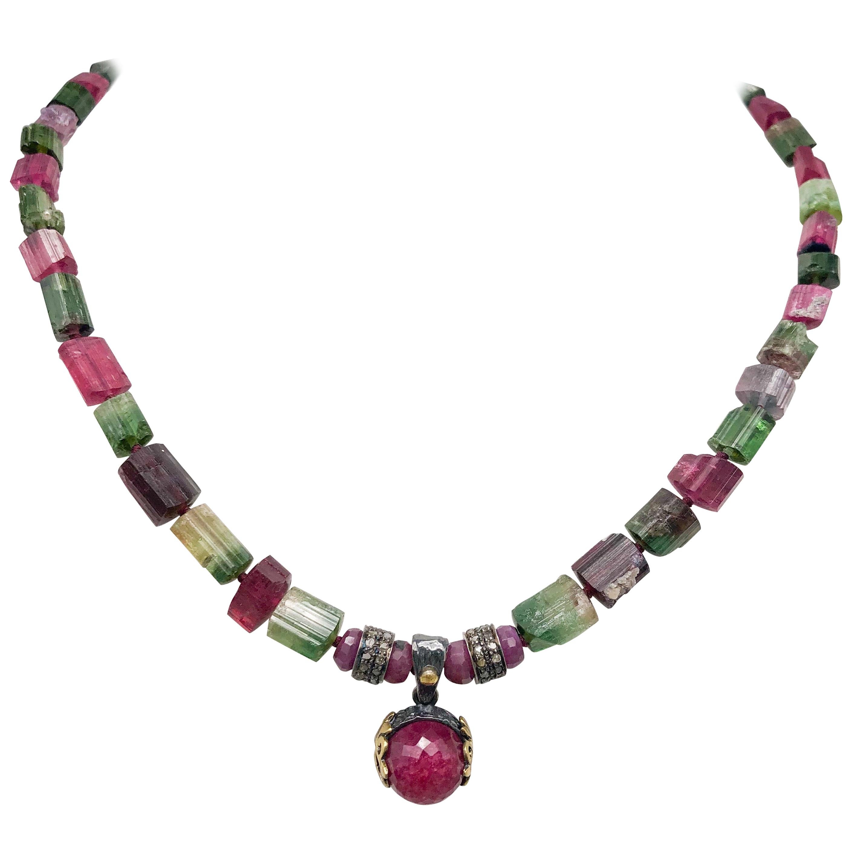 A.Jeschel Stunning Watermelon Tourmaline and Ruby Necklace For Sale at ...