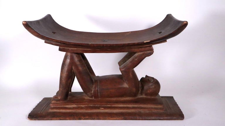 Akan Asante Fante Ghana Stool with Figure Fine and Old at 1stDibs