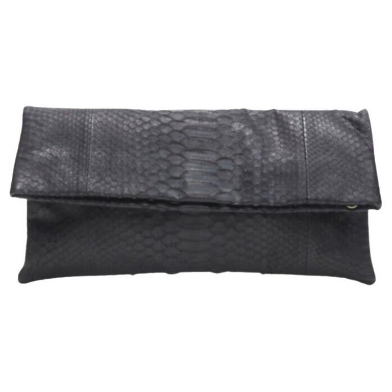 AKKESOIR black genuine scaled leather fold over rectangular clutch bag ...