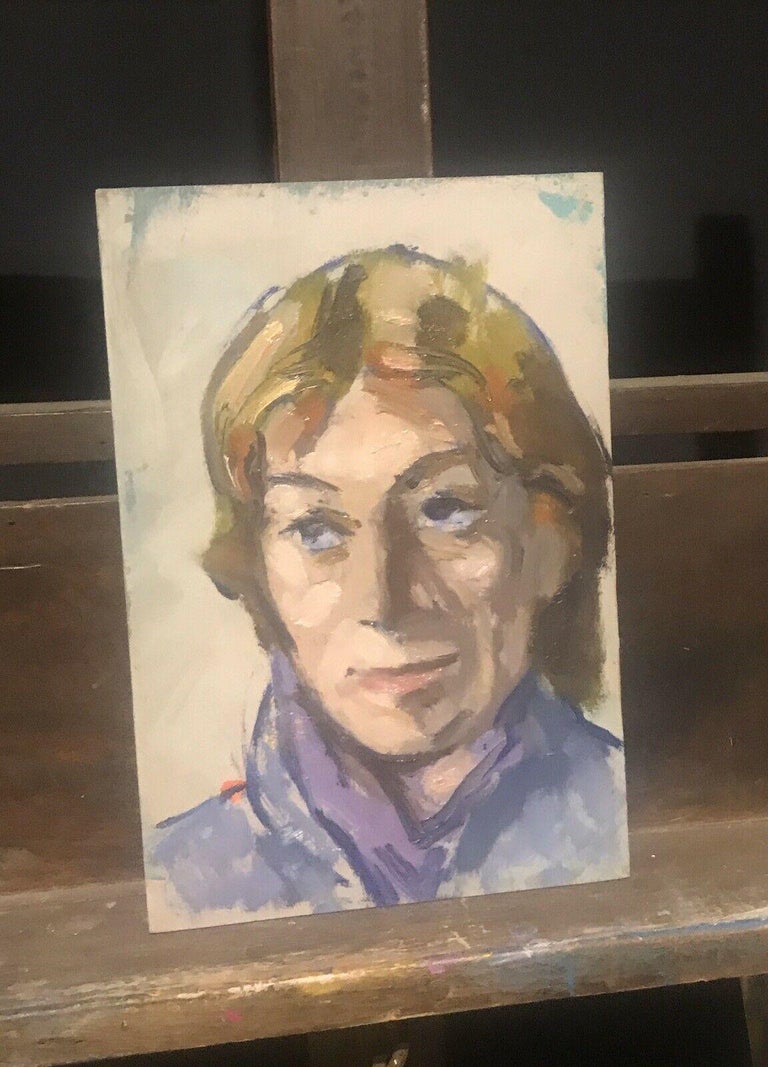 Akos Biro Expressionist Oil, Portrait in Deep Thought For Sale at 1stDibs