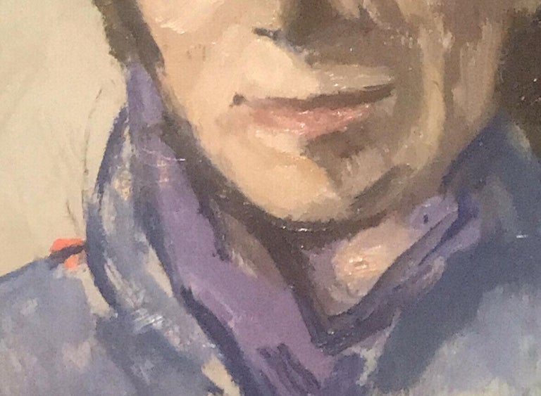 Akos Biro Expressionist Oil, Portrait in Deep Thought For Sale at 1stDibs