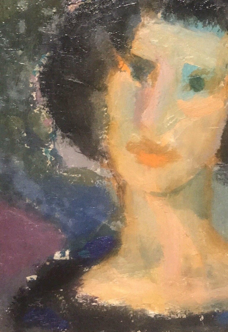 Akos Biro French Expressionist Oil, Portrait of Woman For Sale at 1stDibs