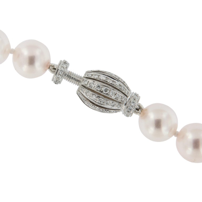 Akoya AA Cultured Pearl 18 Karat Gold and Diamond Necklace For Sale at ...