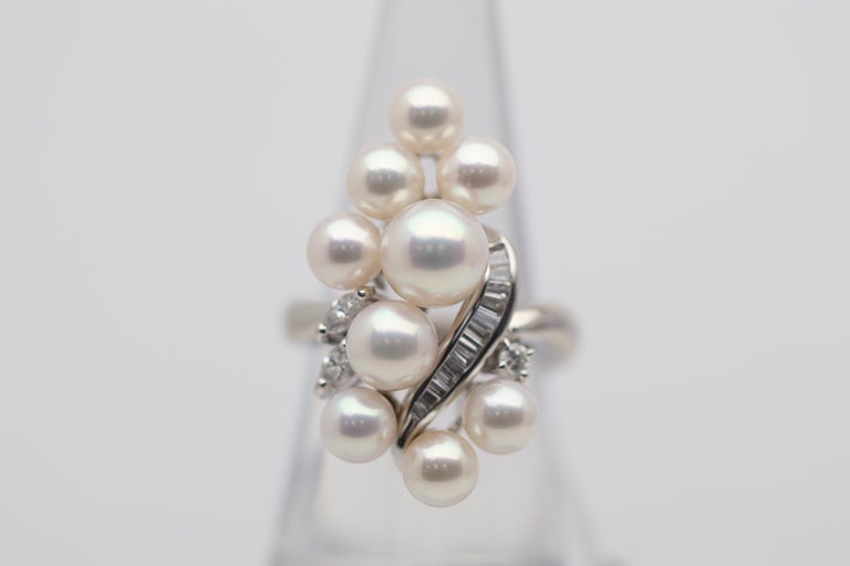 Akoya Pearl Diamond Platinum Ring For Sale at 1stDibs