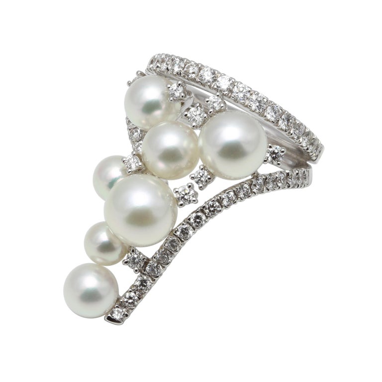 Akoya White Pearl Diamond Luxury Cocktail Tiara Crown 18 Karat White ...