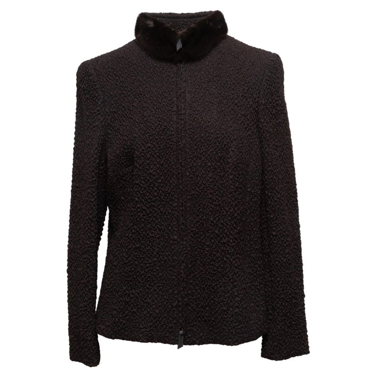 Akris Dark Brown Wool and Mink-Trimmed Jacket For Sale at 1stDibs